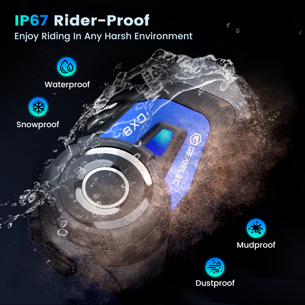 GEARELEC GX8 Bluetooth Motorcycle Intercom Helmet Headset Waterproof ...