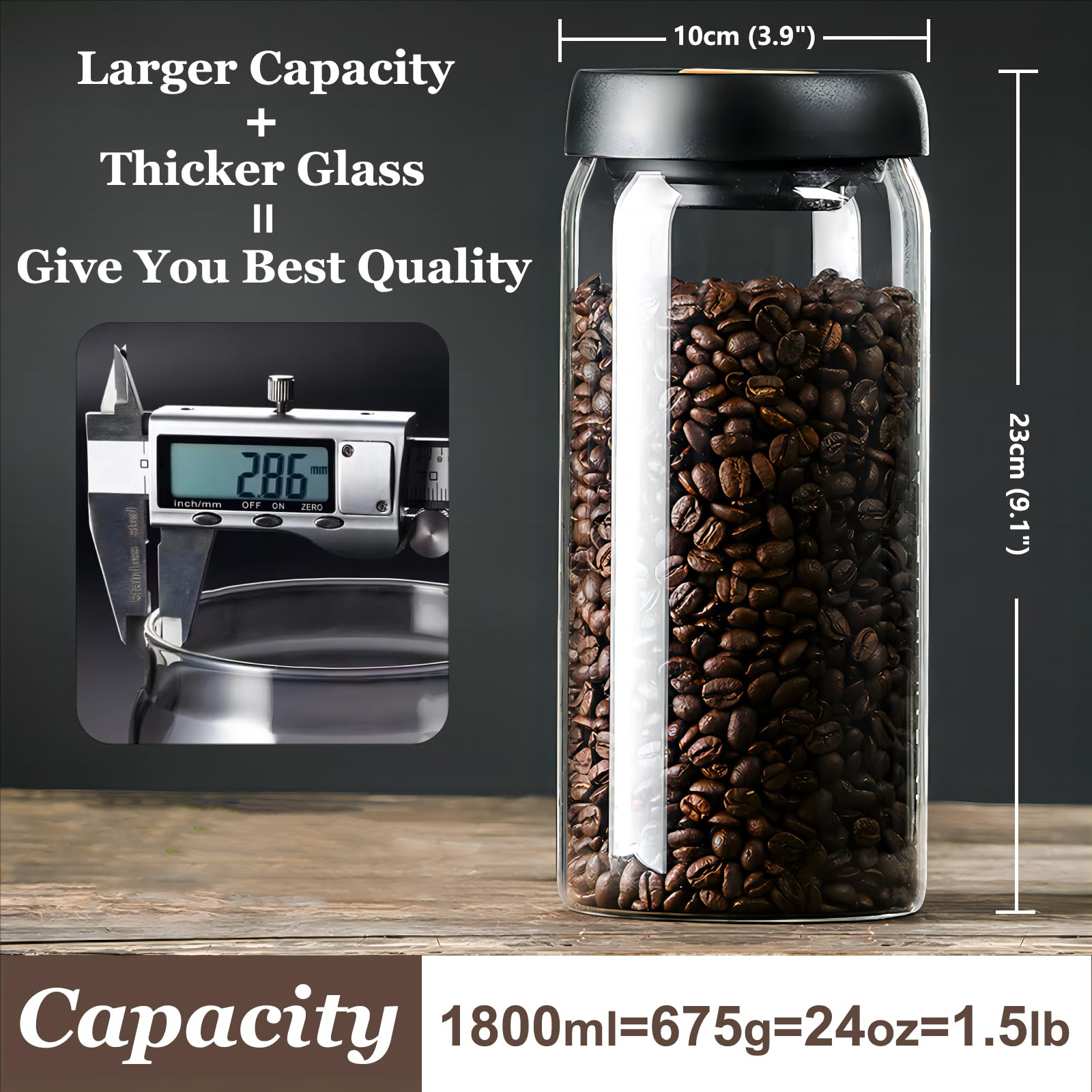 1800ml Vacuum Coffee Canister Kitchen Airtight Glass Jars for Kitchen ...