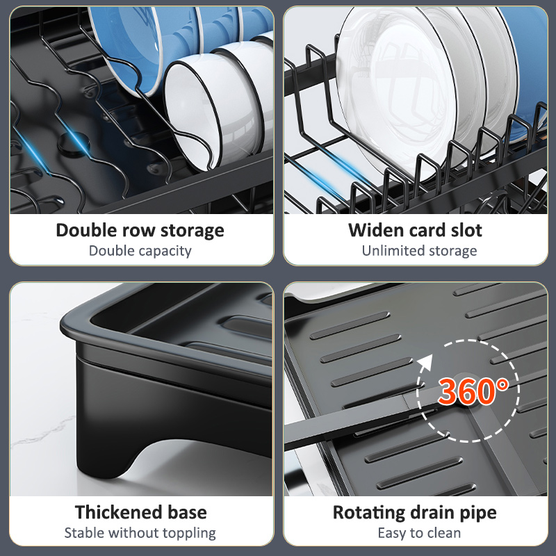 2 Tiers Dish Drying Rack Plate Drainer Rack Metal Kitchen Organizer ...