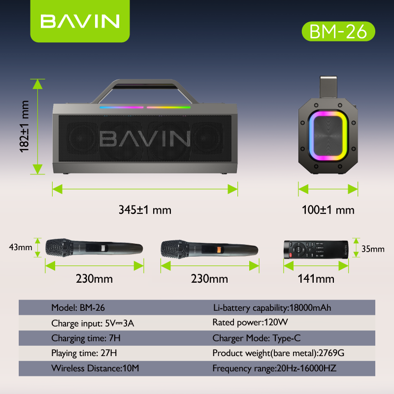 BAVIN BM26 Outdoor Bluetooth Speaker Waterproof & Durable w/ 2 Wireless ...