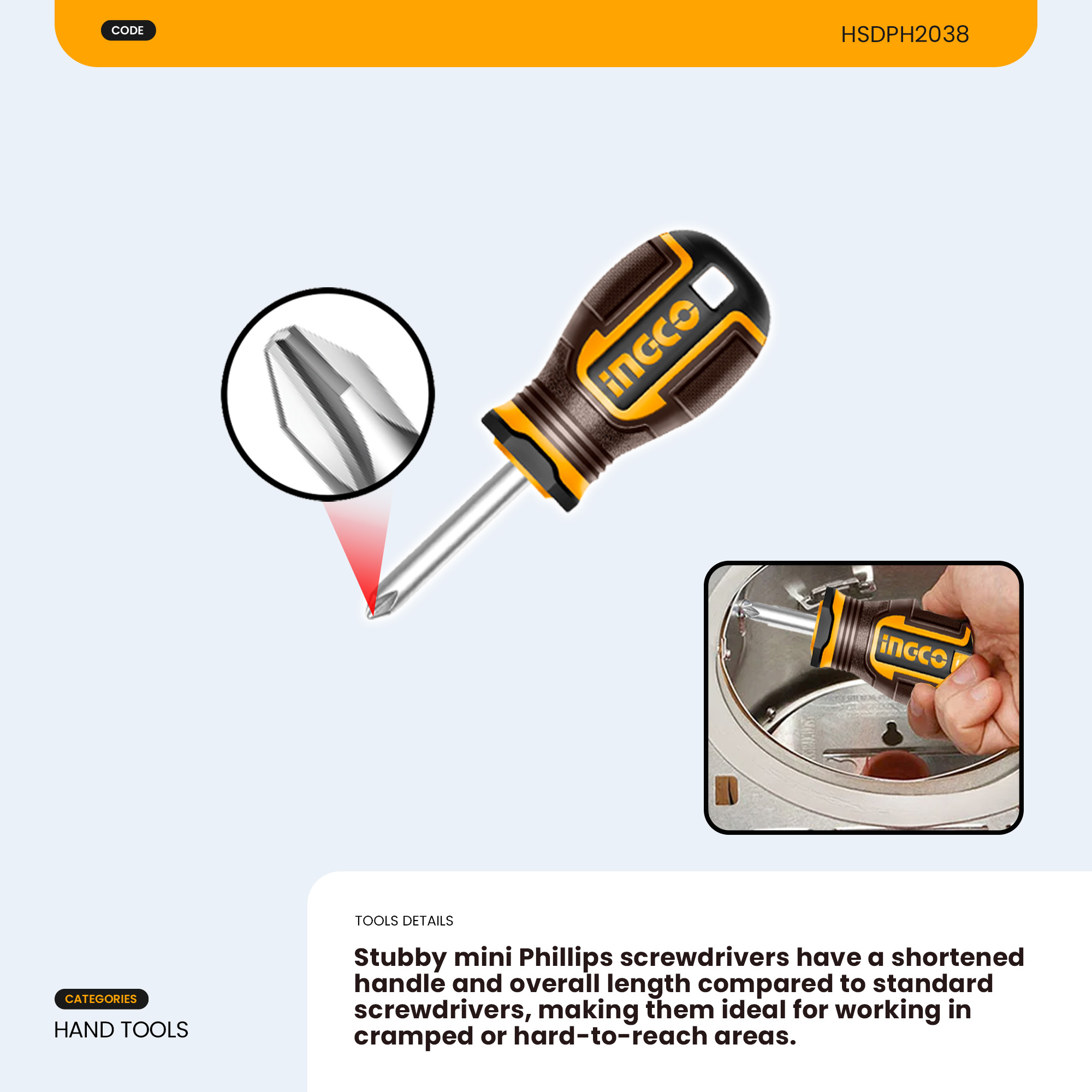 Ingco Phillips Screwdriver PH2x38mm Compact Pocket Magnetic Stubby Mini ...