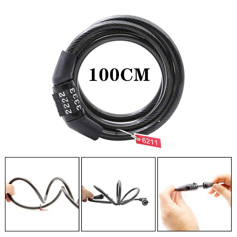 4 Digits Bike Lock, Braided Steel Cable Anti-Theft Security Bike Lock ...