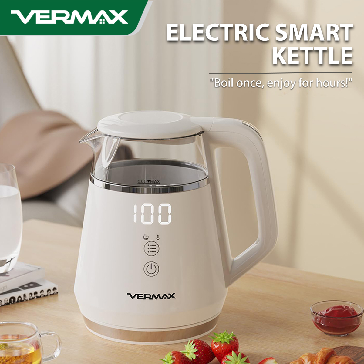 Vermax Glass Electric Kettle Double layer Japanese Electric Kettle ...
