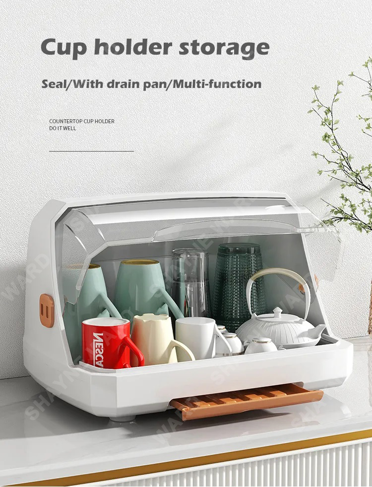 SHAYNE Dish Rack With Cover Dust-proof Dish Drain Organizer Kitchen ...