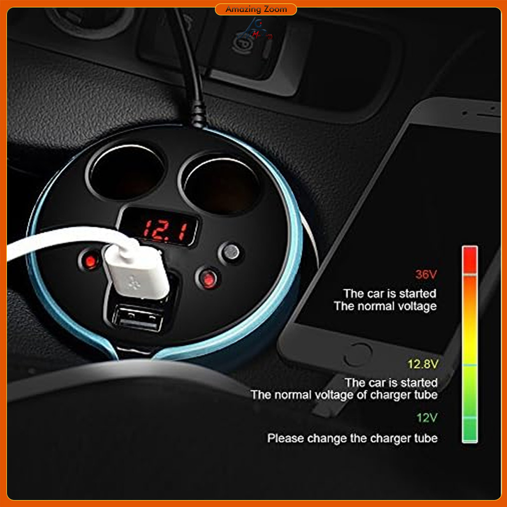 Car Charger Dual Sockets Adapter Cigarette Lighter With Dual USB ...