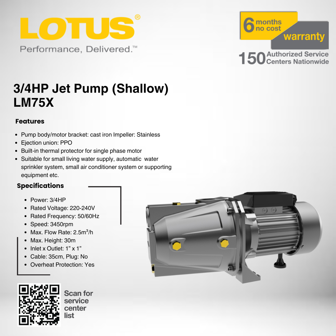 Lotus Jet Pump (SHALLOW) 3/4HP LM75X | 1.5HP LM150X | Power Water Pumps ...