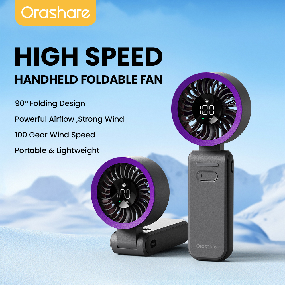 Orashare HF12 Foldable Mini Fan 4000mAh Rechargeable Portable Handheld Fan 100 Speed Strong Wind ...