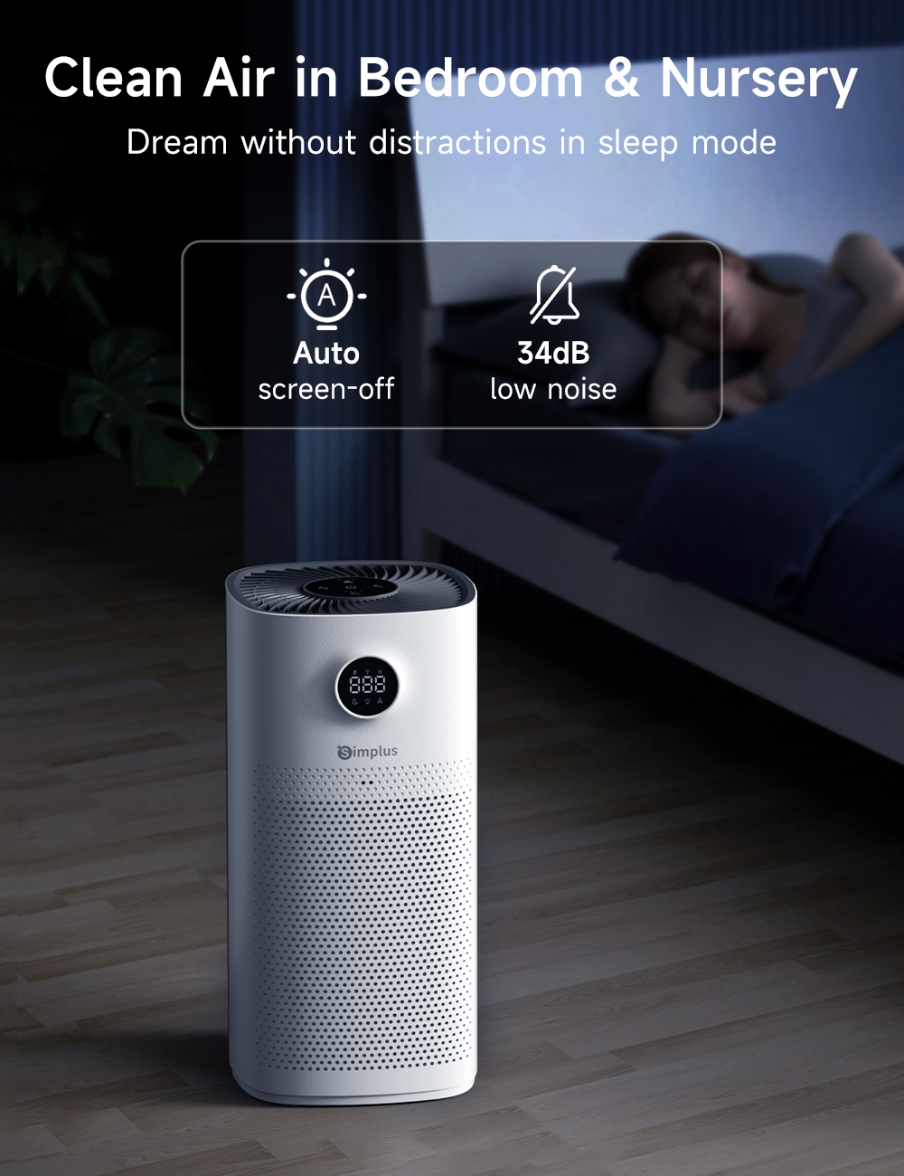 Simplus Air Purifier for Home HEPA H13 Filter 24h Timer Remove ...