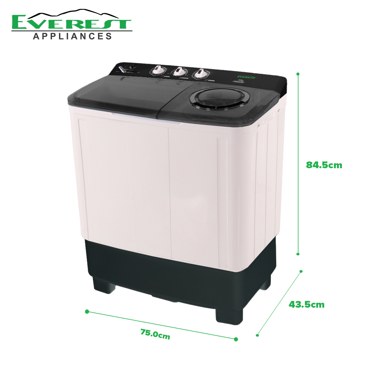 EVEREST 7.5kg Twin Tub Washing Machine/Non Inverter/Air Dry and Rinse ...