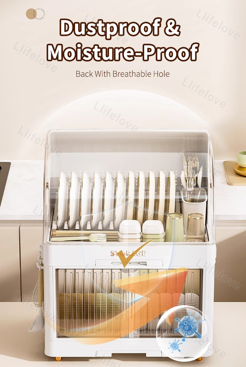 Dish Rack Dish Drain Cabinet Plastic Dish Cabinet With Cover Foldable ...