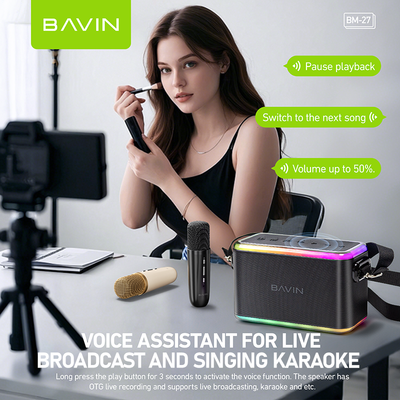 BAVIN BM27 Outdoor Bluetooth Speaker Portable Karaoke Machine w/ RGB ...