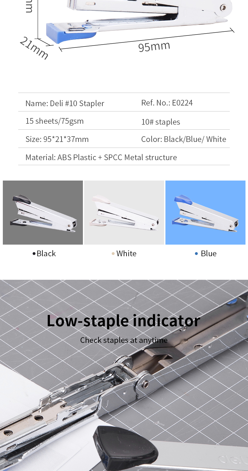 Deli 95mm Long Arm Stapler Staplers Set School Supplies 10# Staples ...