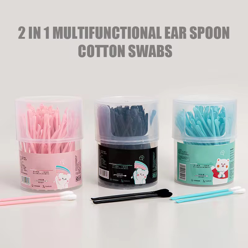 100PCS 2 in 1 Cotton Bud Swab with Ear Pick Disposable Double Headed ...