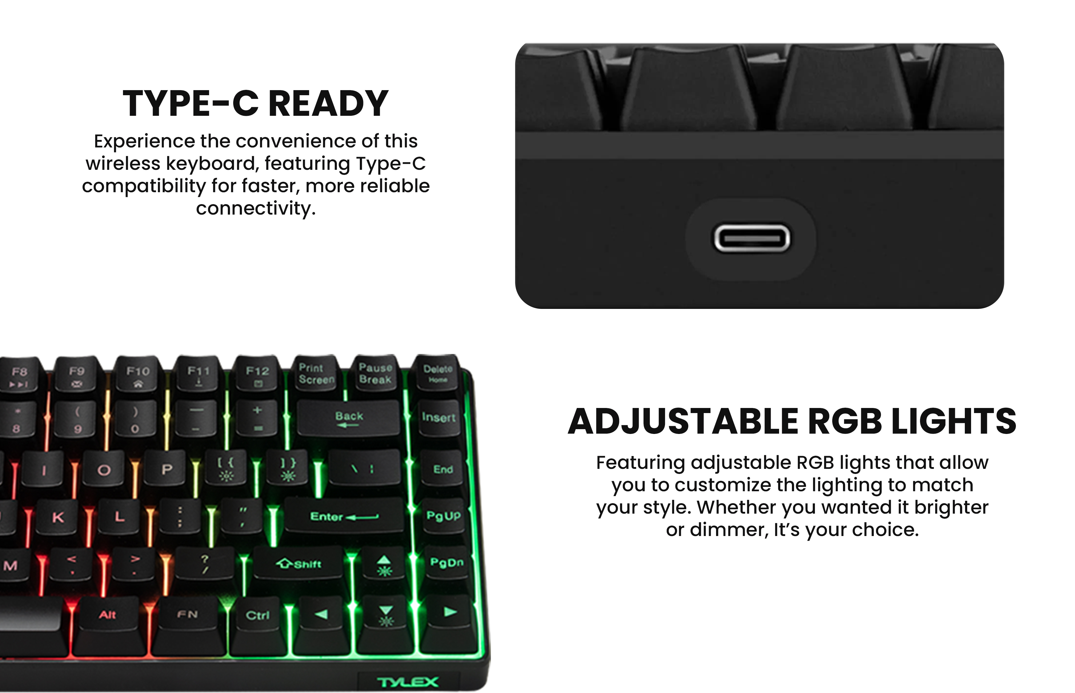 Tylex XZ68 Membrane RGB Backlit Wireless Rechargeable Gaming Keyboard ...