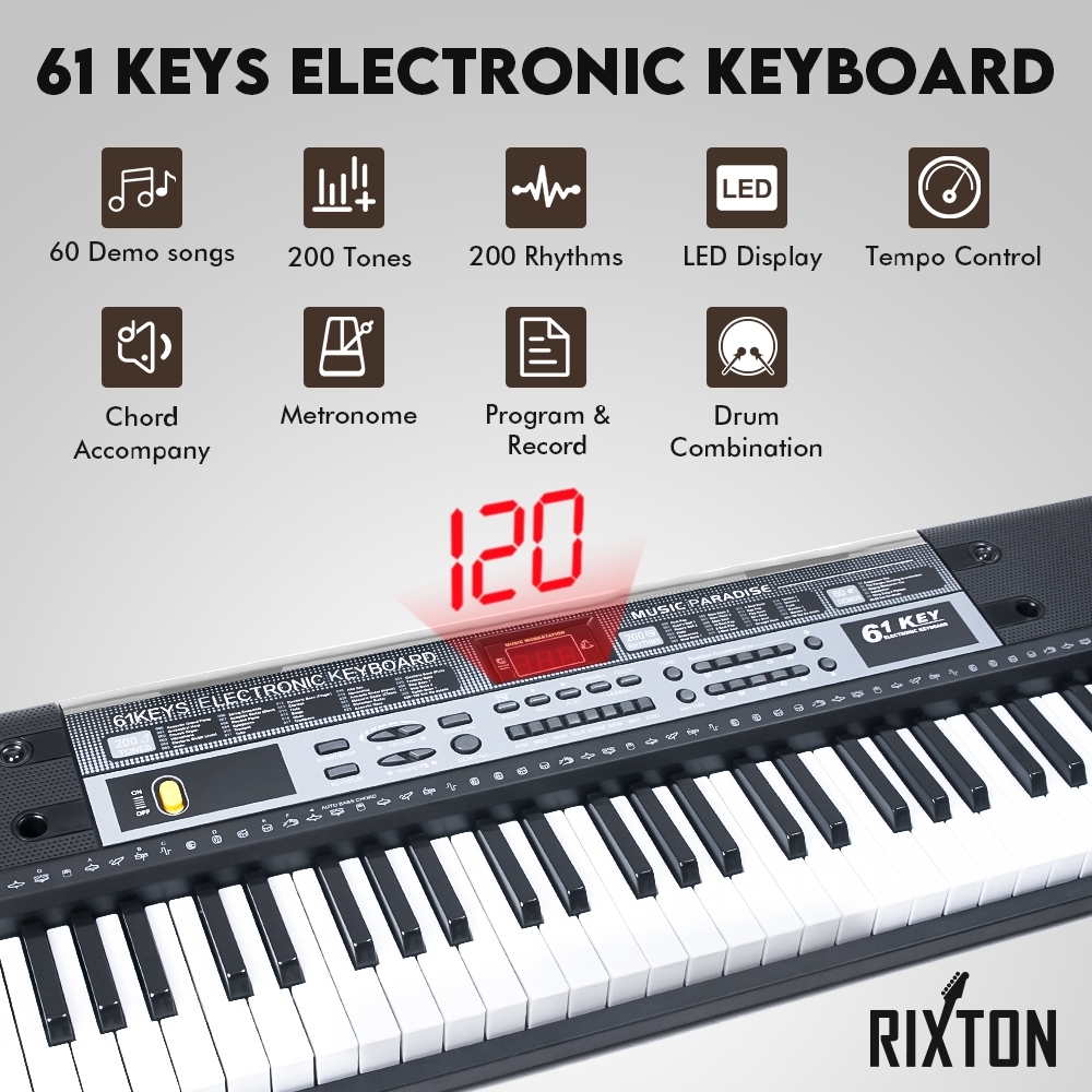 RIXTON 61 Keys Keyboard Digital Piano Rich Teaching Content Multi ...