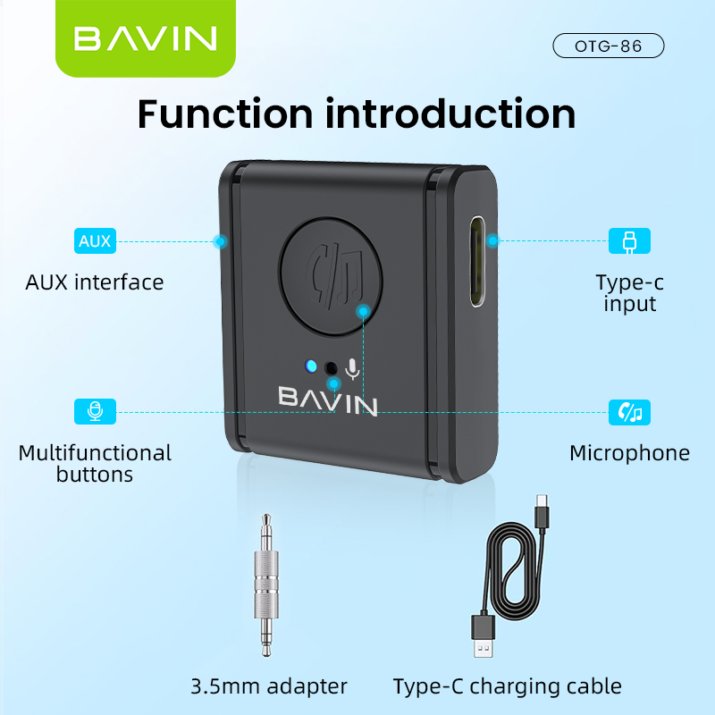 BAVIN O86 OTG Universal Bluetooth 5.3 Receiver Plug & Play w/ AUX ...