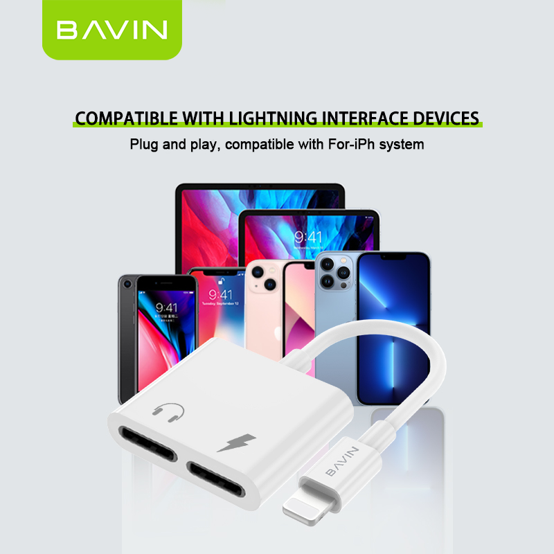 BAVIN I7 Adapter Splitter 2 in 1 Dual Port Plug & Play Dongle for iPh ...