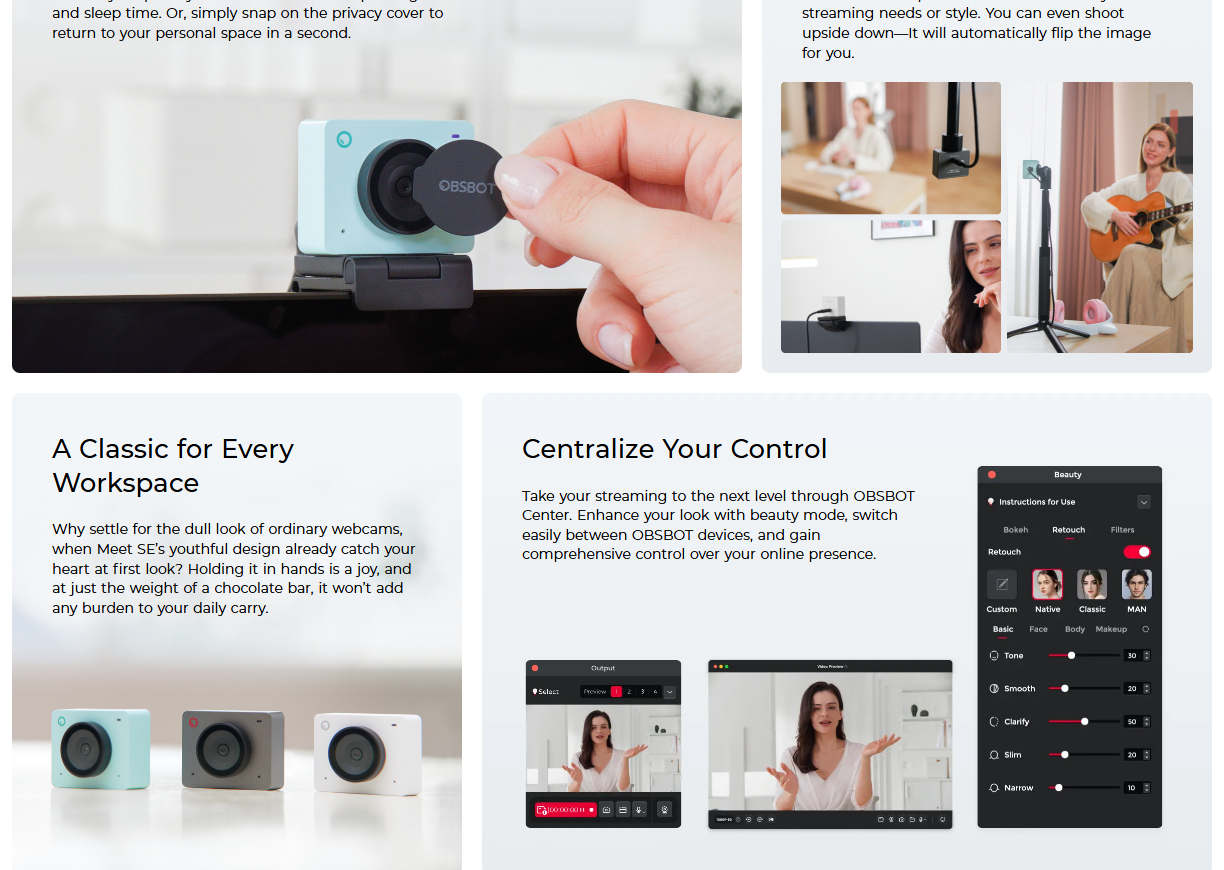 OBSBOT Meet SE Full HD 1080p at 100fps Webcam AI-Powered Camera for ...