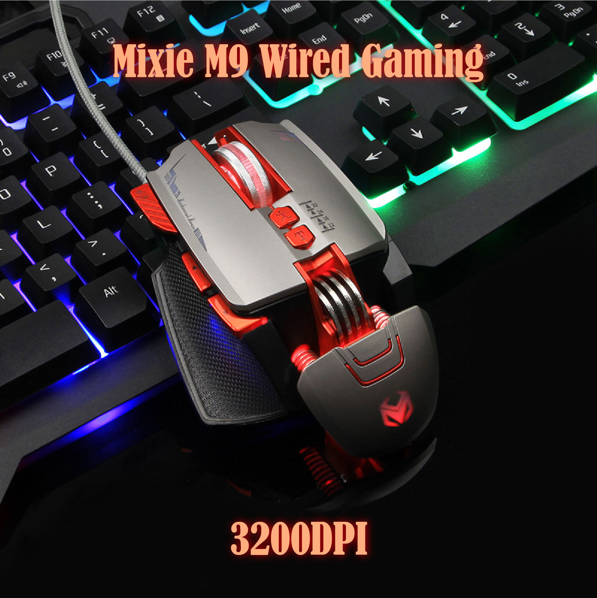 Mixie M9 Wired Gaming 8 Keys Macro 3200DPI Weight Adjustable Design RGB ...