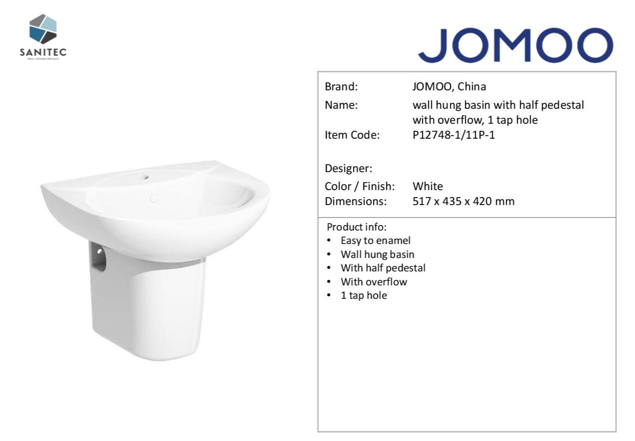 JOMOO Wall Hung Basin with Half Pedestal by Sanitec | Shopee Philippines