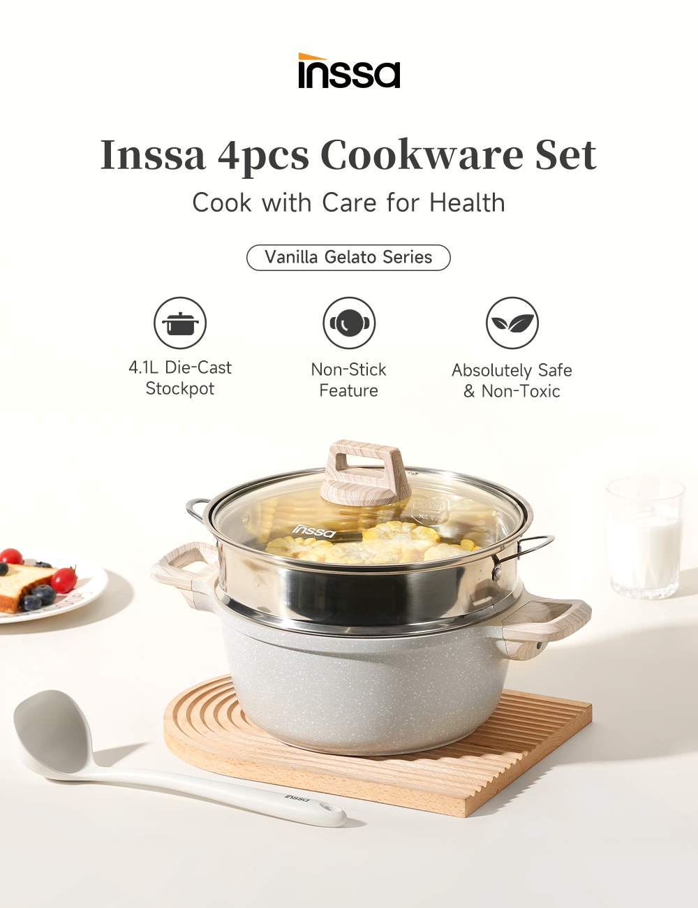 Simplus 24cm Stockpot Non-Stick Soup Pot +Stainless Steel Steamer+ ...