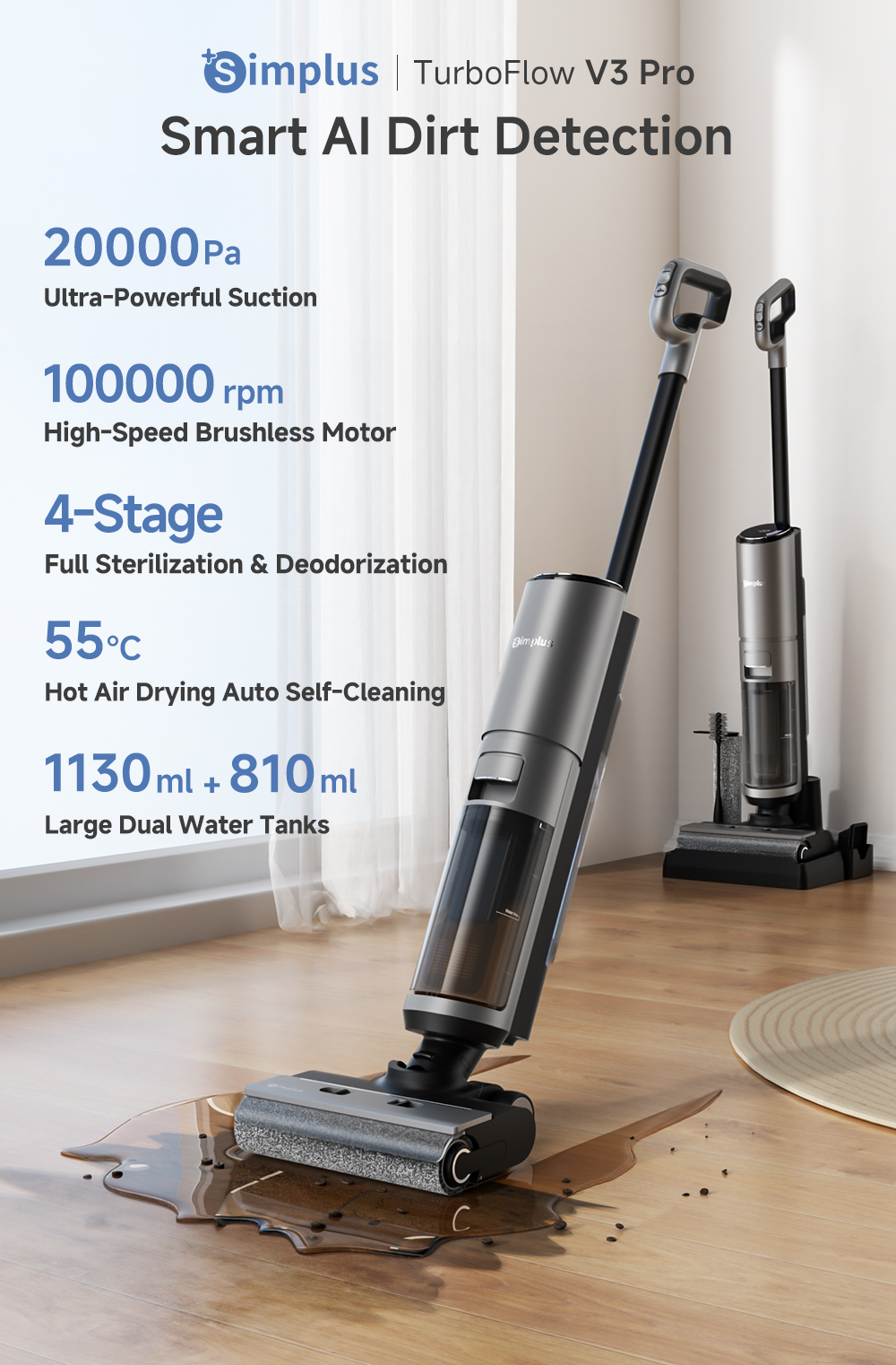 Simplus V2 Dry Vacuum Cleaner Handheld Cordless Vacuum Dual-Edge ...