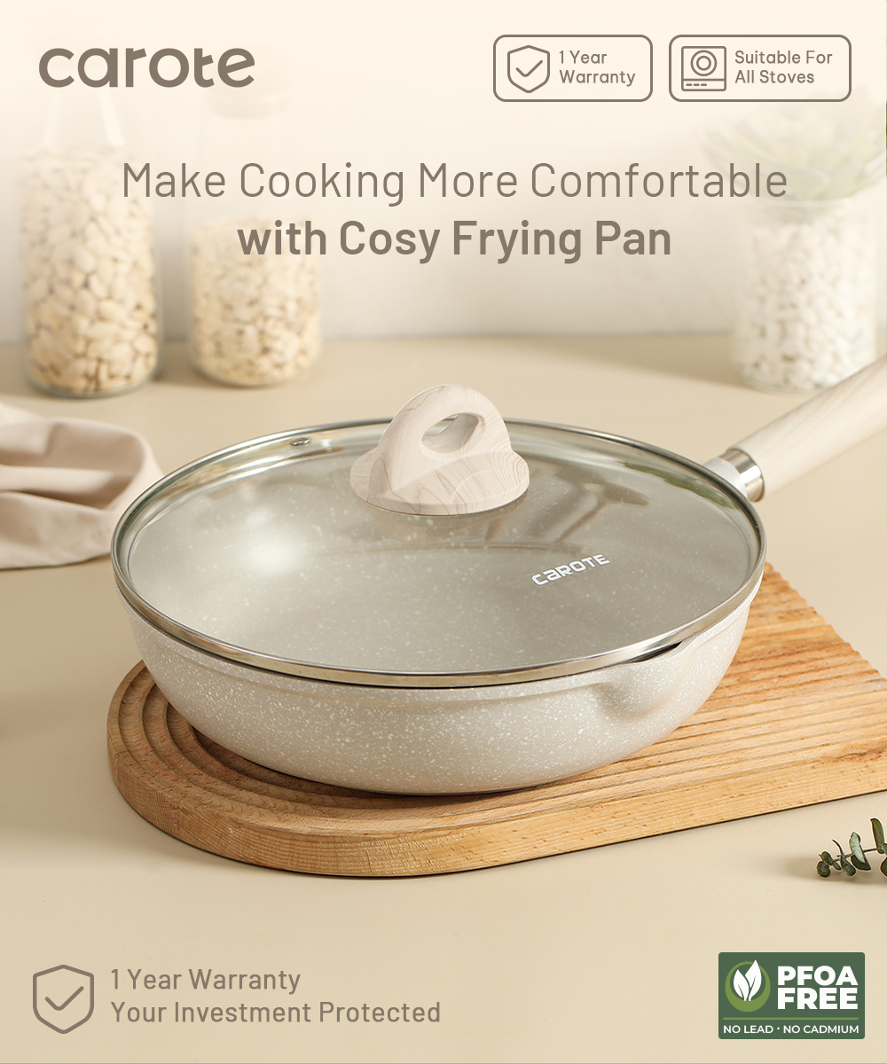 CAROTE Non Stick Frying Pan Cooking Egg Flat Pan Kawali Wok Die-Cast ...