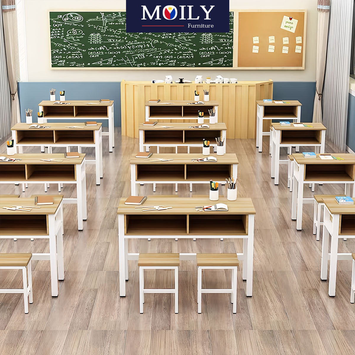 MOLY Double study desk, drawer desk, office desk, computer desk, with ...