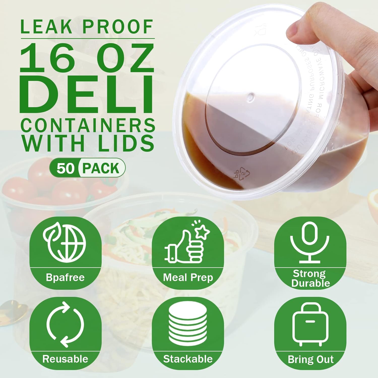 [50pcs]Round Microwavable Food Container Disposable Plastic Transparent ...