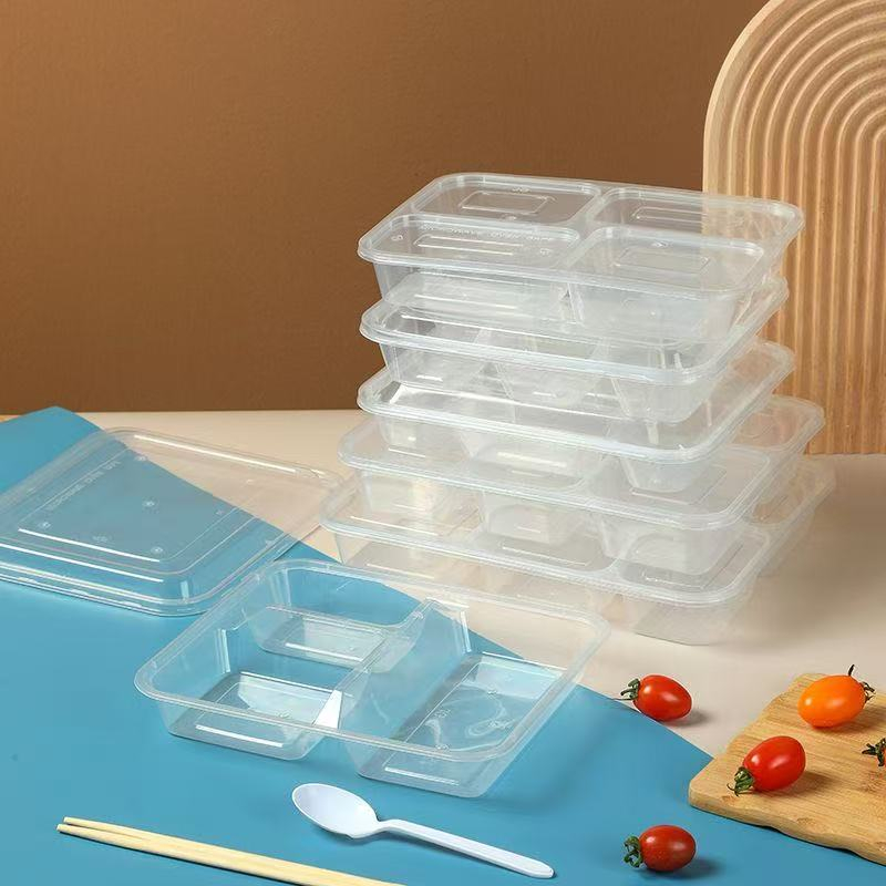 50pcs Multi-Grid Meal Box Disposable Microwavable Plastic Lunch Box ...
