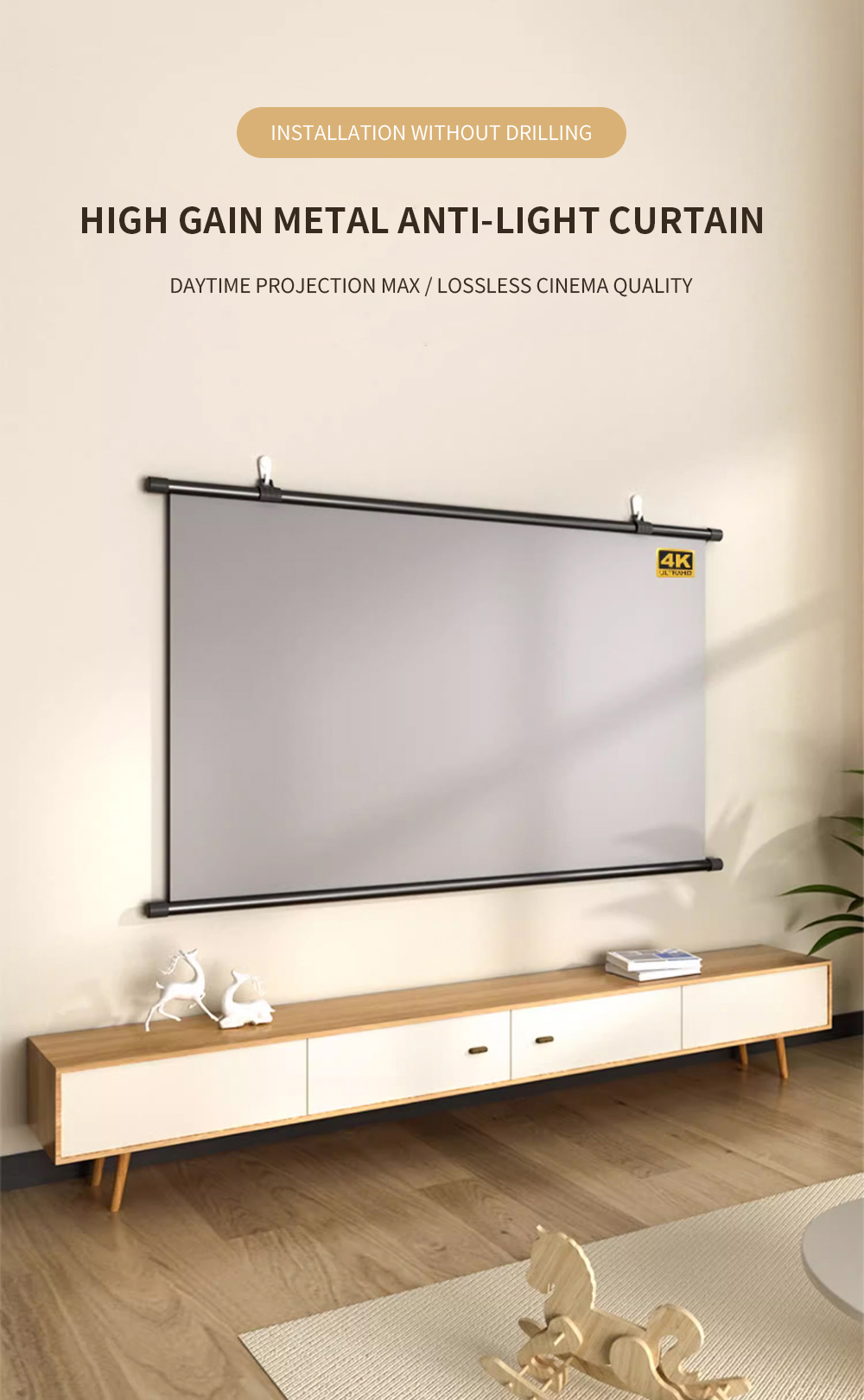 anti-light projector screen pull down roll up white screen for ...