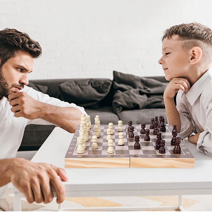 Wooden Chess Set Foldable Pieces Set Chess Board Game Children Elders ...