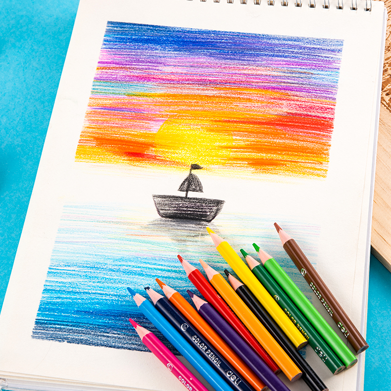 Deli 12 Pcs Color Pencils Set Short Art Pencil Non-Toxic Colored Lead ...