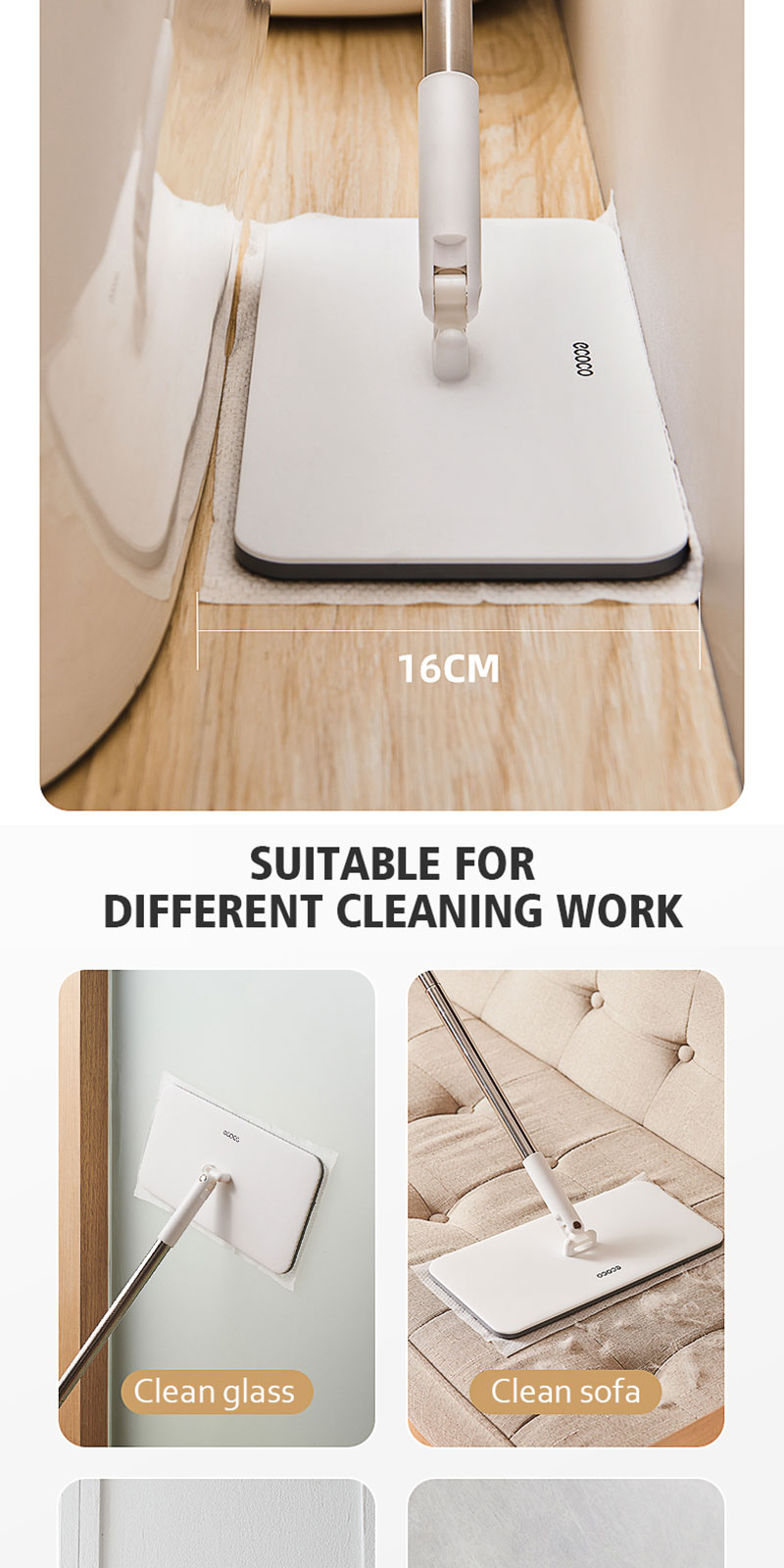 Ecoco Electrostatic Dust Removal Mop Disposable Flat Mop with Dry/Wet ...