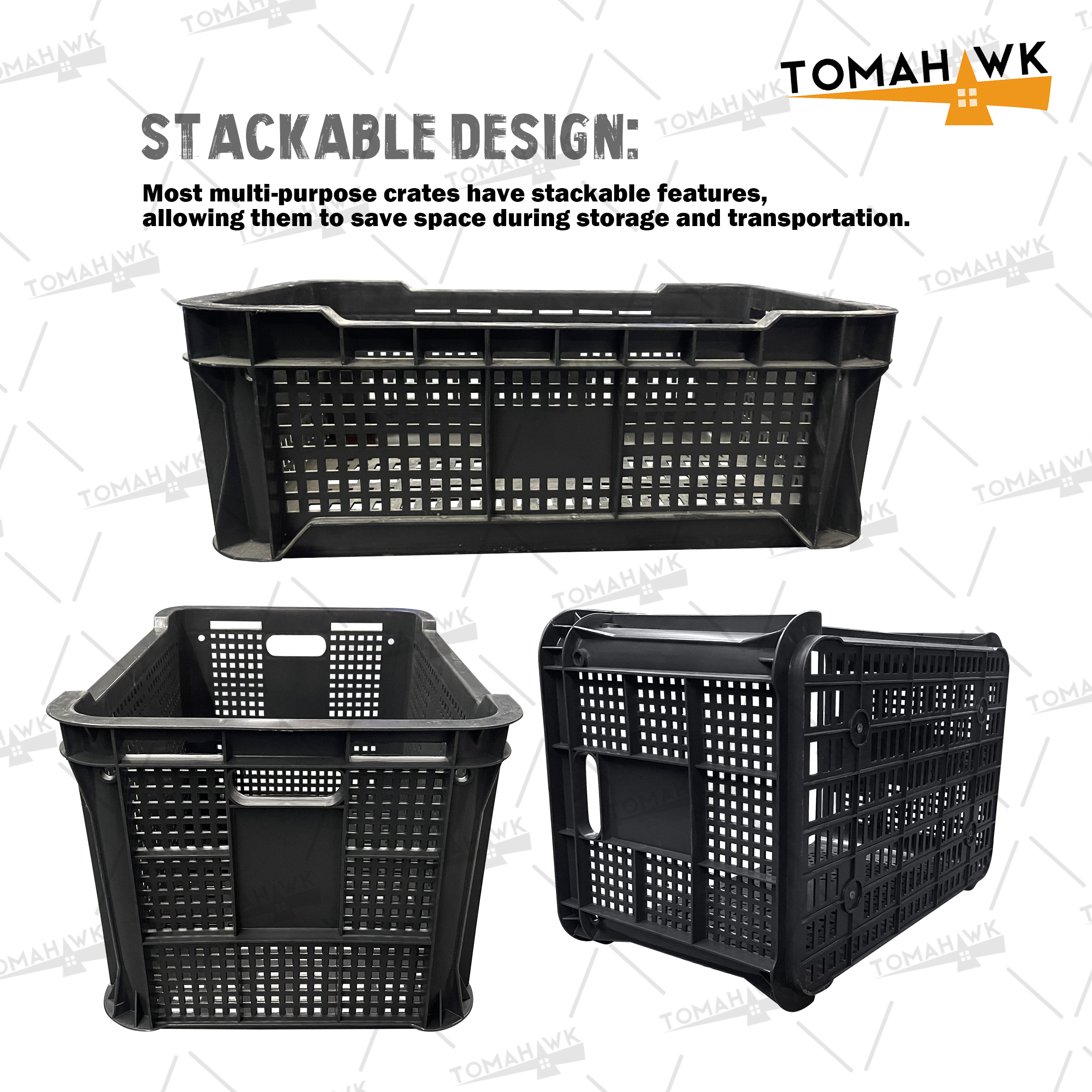 TOMAHAWK MULTI-PURPOSE PLASTIC CRATES SMALL SIZE BLACK ONLY 52*36*19CM ...