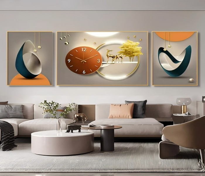 Clock mural 3 pcs set frame decor mural clock painting living room ...
