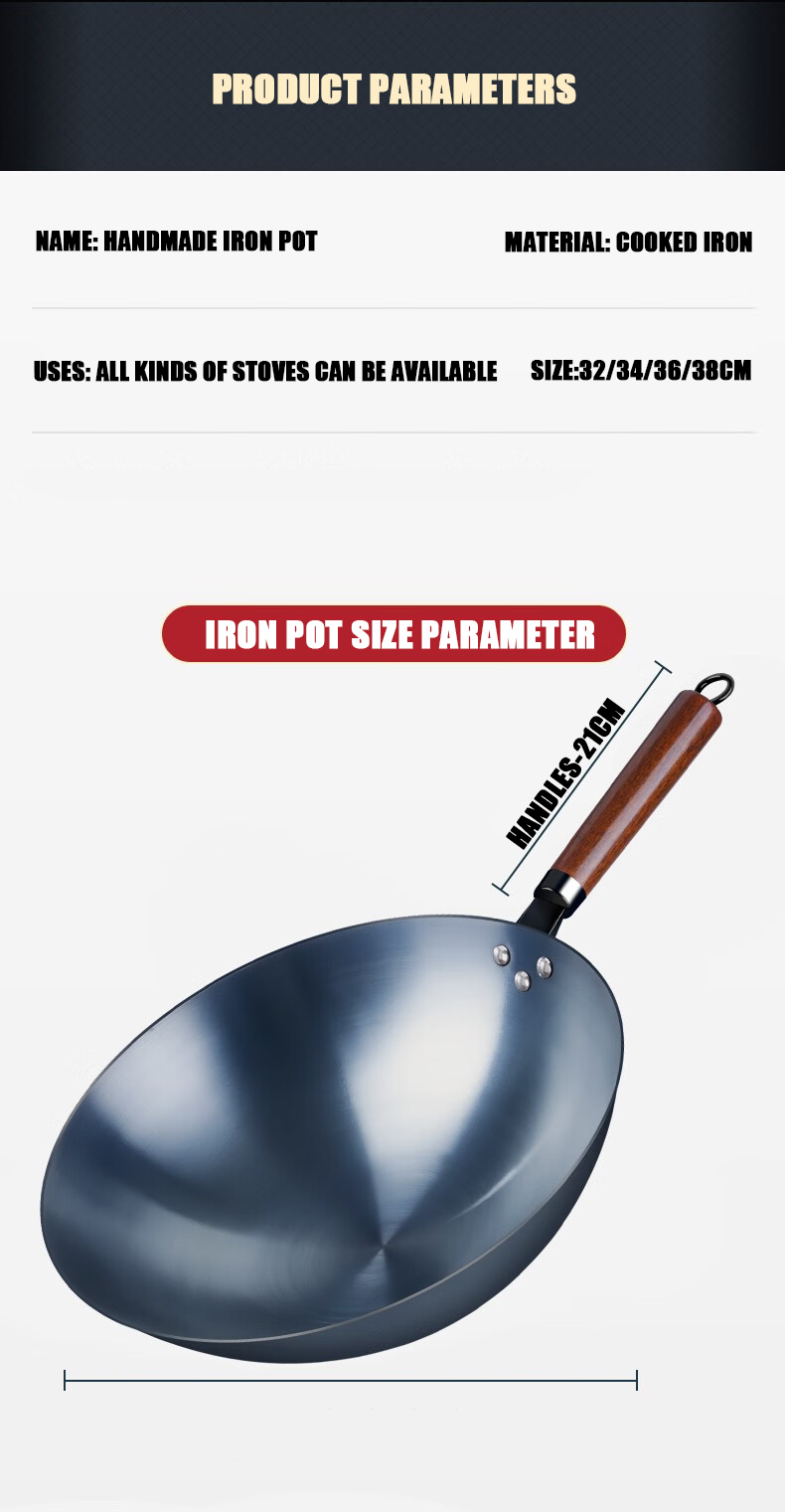 【free Spatula】SImplus Kawali Wok Non Stick 32/34/36/38/40cm Black Heavy Duty Carbon Steel Wok ...