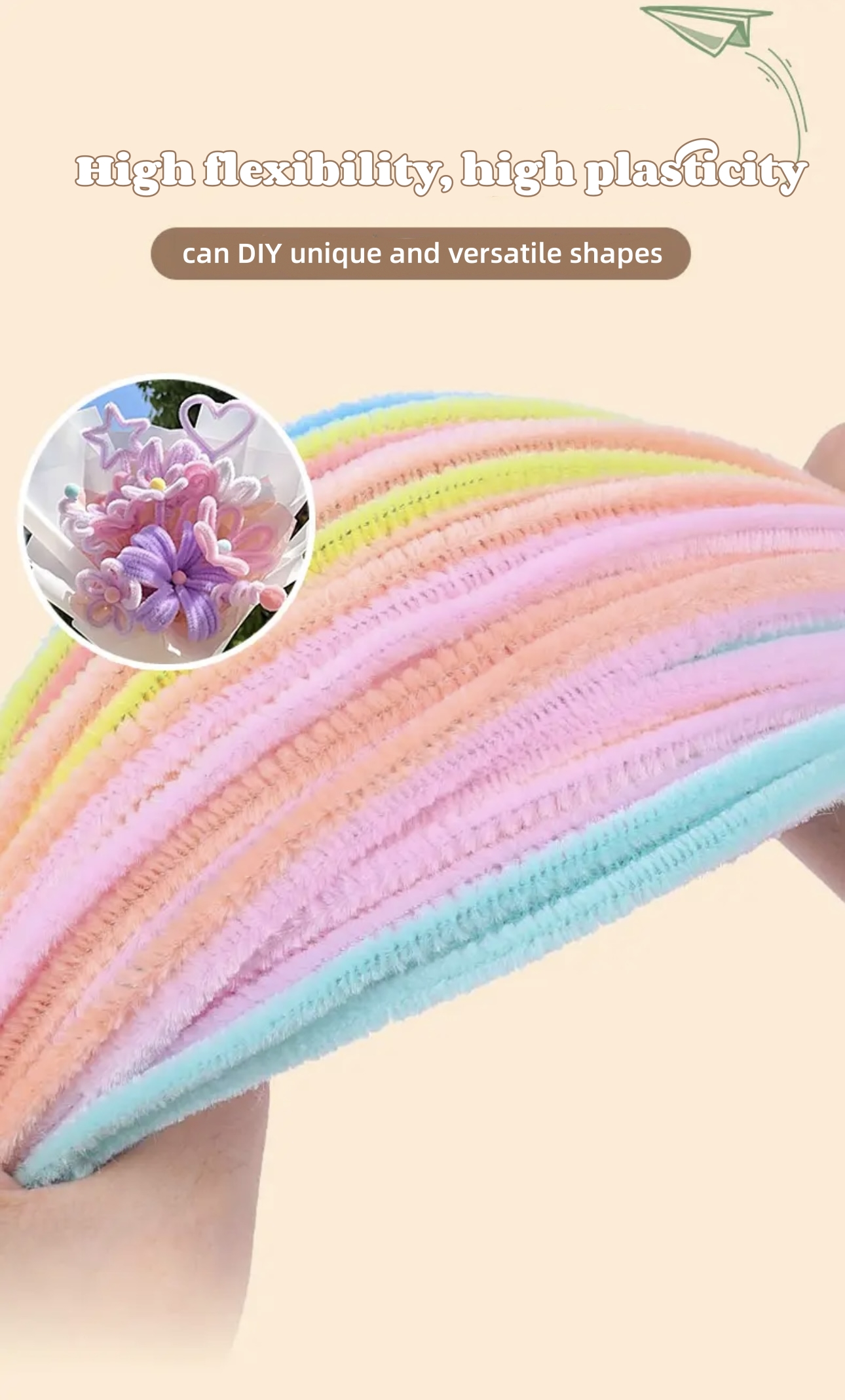 100PCS Colored Chenille Wires Fluffy Sticks DIY Craft Fuzzy Stems Twist ...