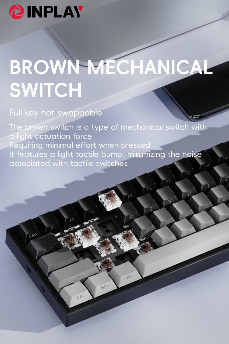 Inplay AK680 Gradient Mechanical Keyboard Side-Printed Keycaps Brown ...