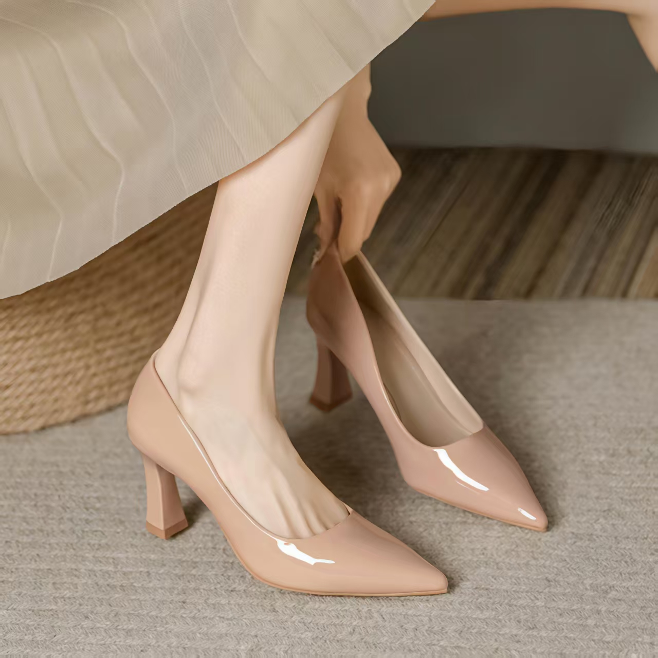 Henice New Classics Leather Pointed High Heels Korean Office Block ...