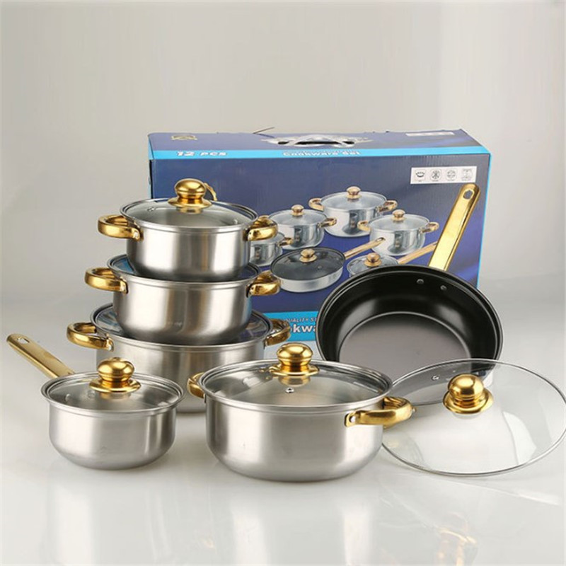 12 PCS Cookware Set Stainless Steels Casserole Kitchenware Non Stick ...