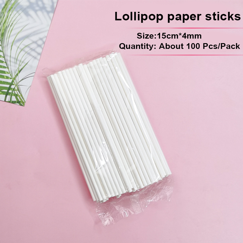 100Pcs/Pack Cake Pop Sticks Thick Hard Paper Solid Core Lollipop Stick ...