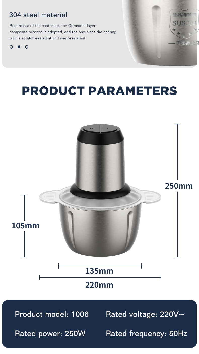 2L-5L Electric Meat Grinder Stainless Steel Chopper Blender ...