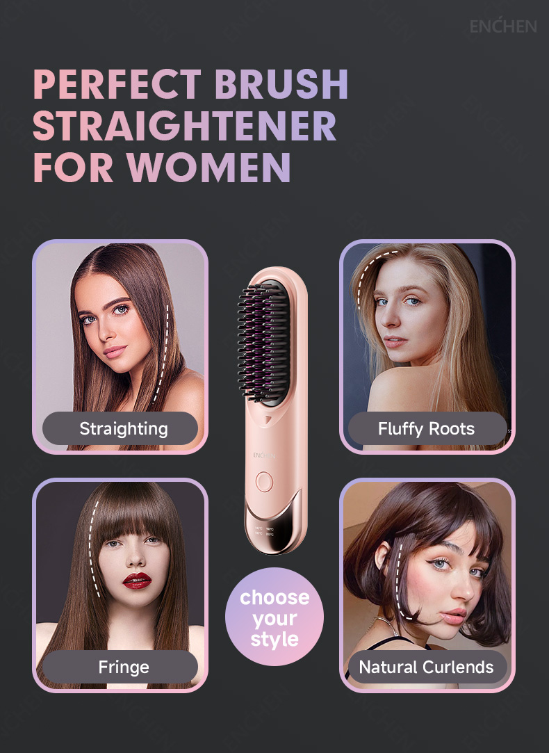 ENCHEN Cordless Hair Straightener Comb H100 Ionic Hair Straightening Comb 4 Temps 20s Fast ...