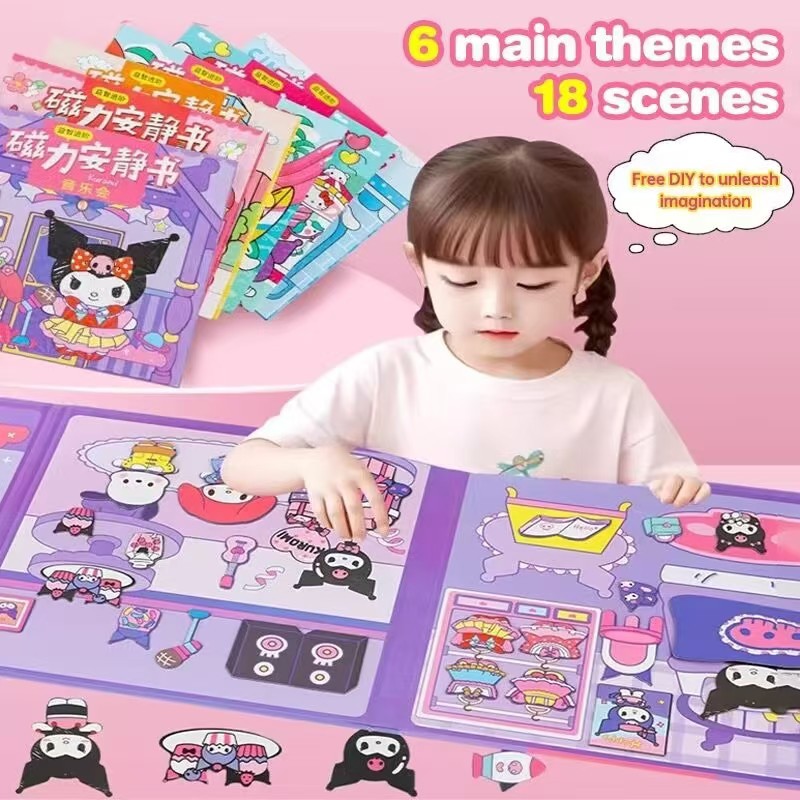 Sanlio Cartoon Magnetic Kuromi Paper Doll House Book Set Sanrio Quiet ...