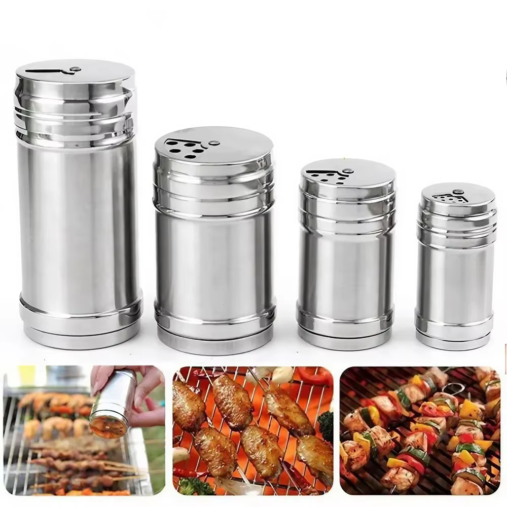Multi-purpose Stainless Steel Salt Shaker Sugar Rotating Cover Shake ...