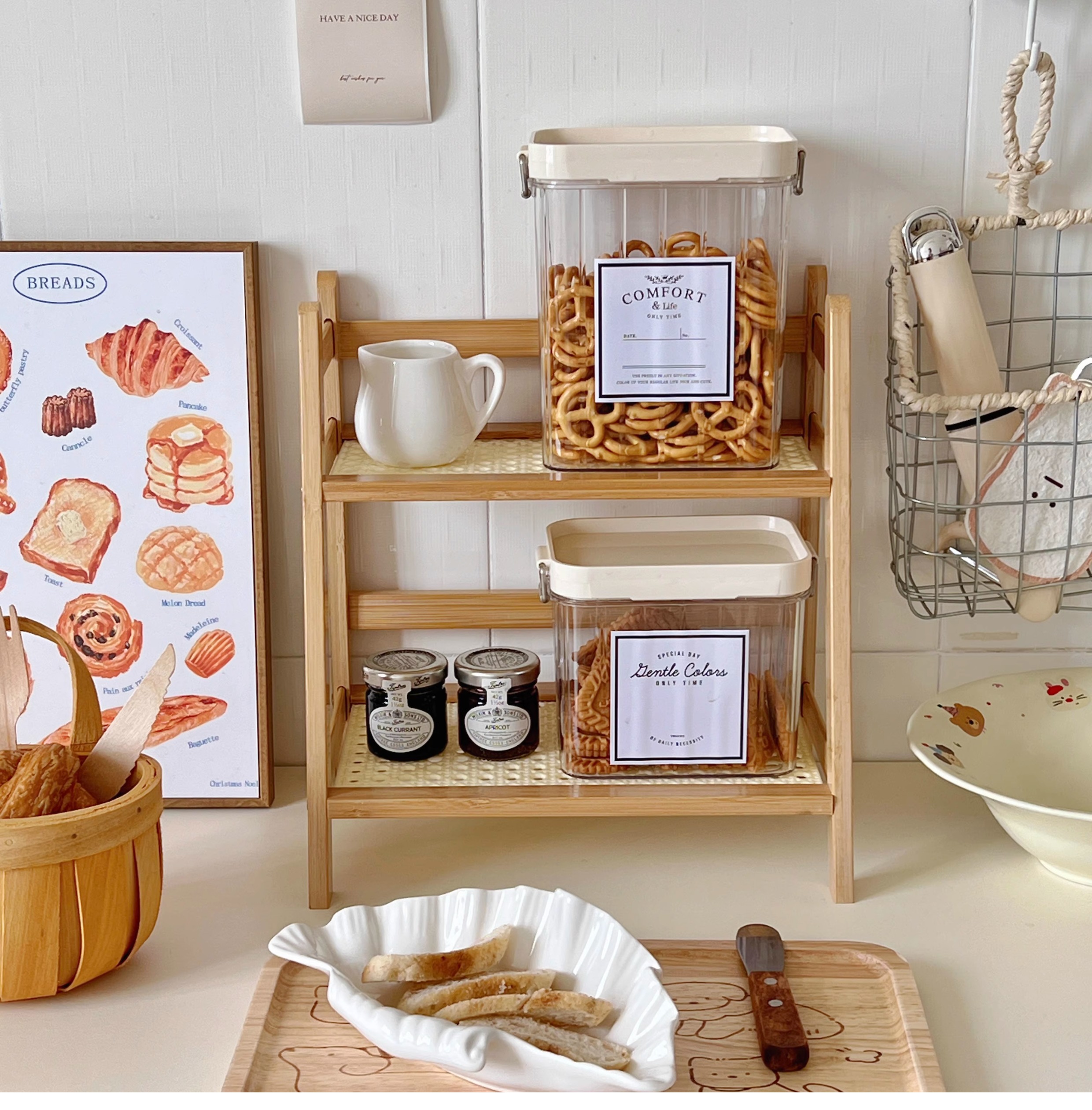 [On Hand]Table Storage Rack Wooden Double-Layer Table Shelf Bedroom ...