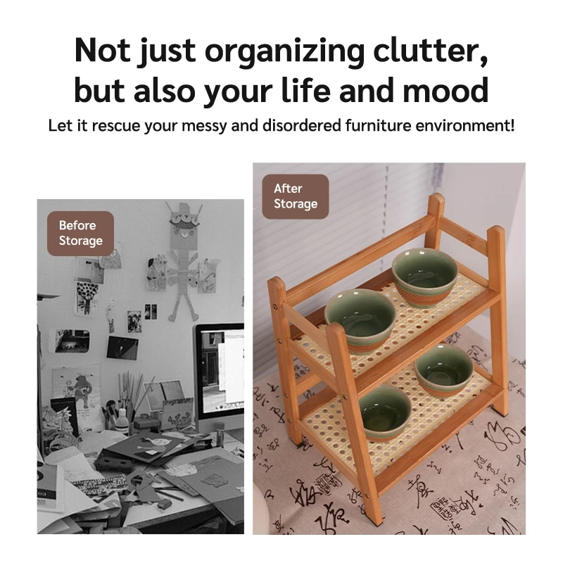 [On Hand]Table Storage Rack Wooden Double-Layer Table Shelf Bedroom ...