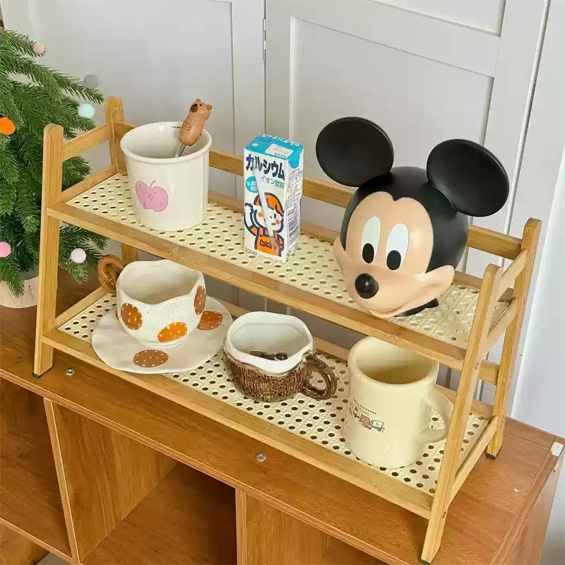 [On Hand]Table Storage Rack Wooden Double-Layer Table Shelf Bedroom ...