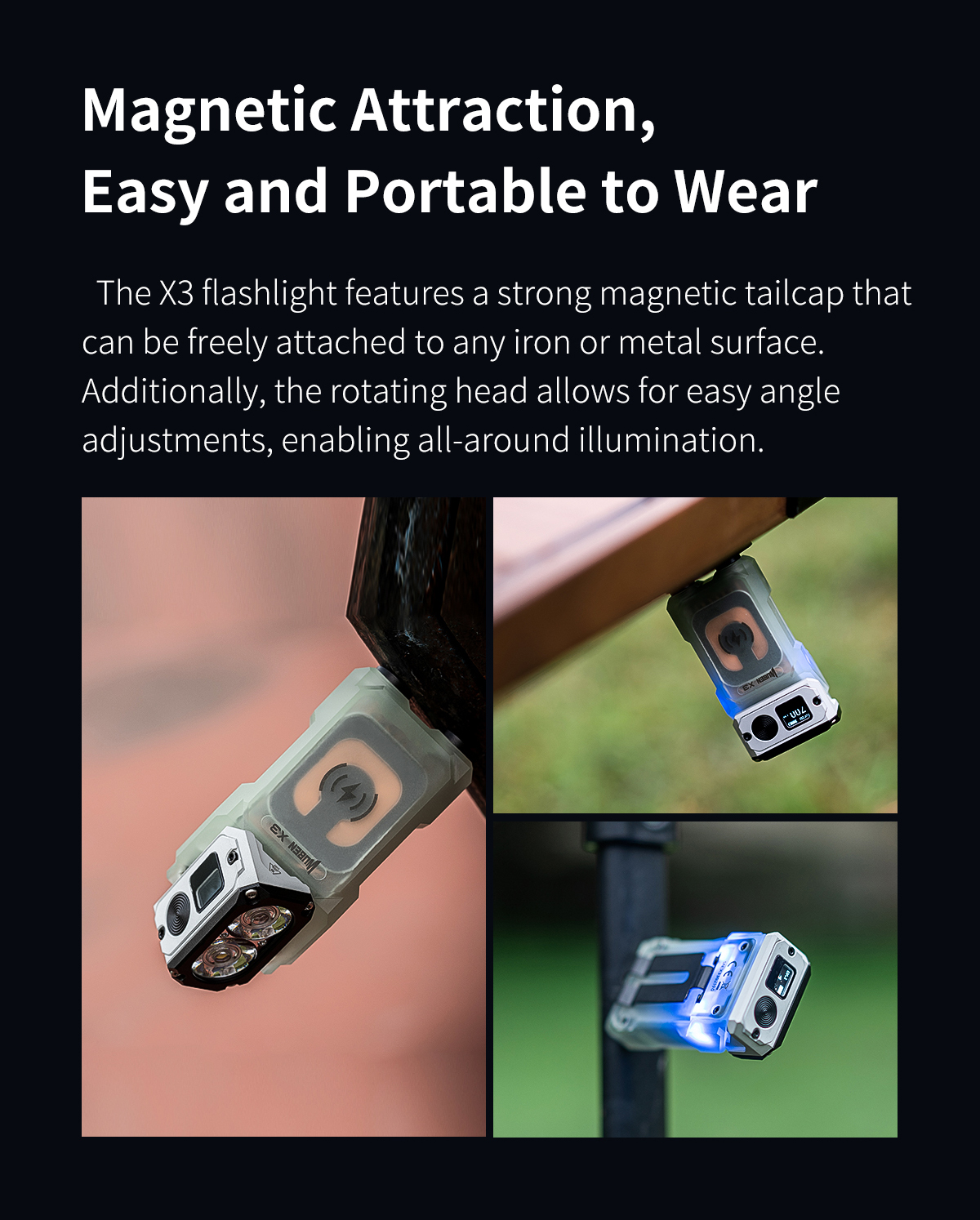 Wuben X3 Flashlight - 700 Lumens -Rotating Head - Wireless Charging ...